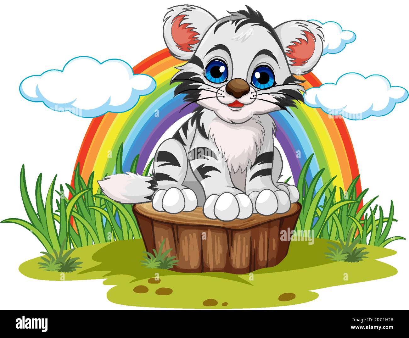 Baby Tiger Cartoon Character with Rainbow in the Sky illustration Stock ...