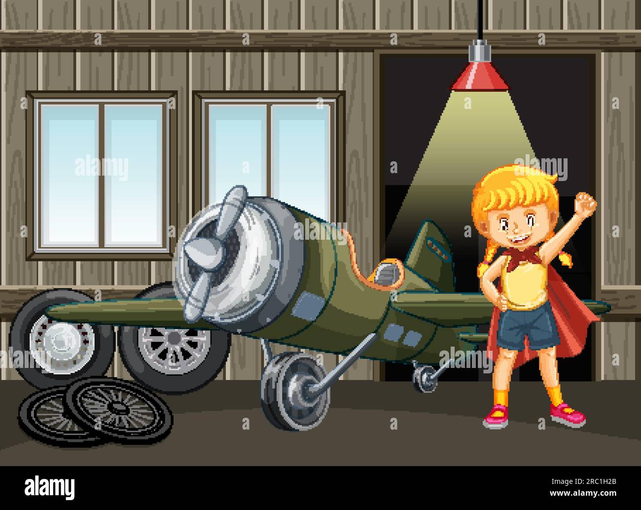 A plame parking at hangar with kid around illustration Stock Vector ...