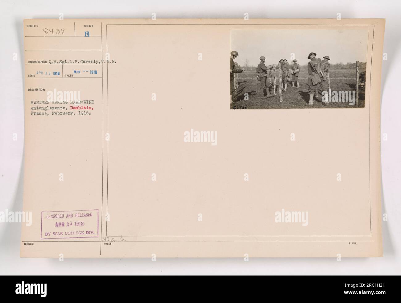 Marine Corps Sergeant L.B. Caverly observed creating barbed-wire ...