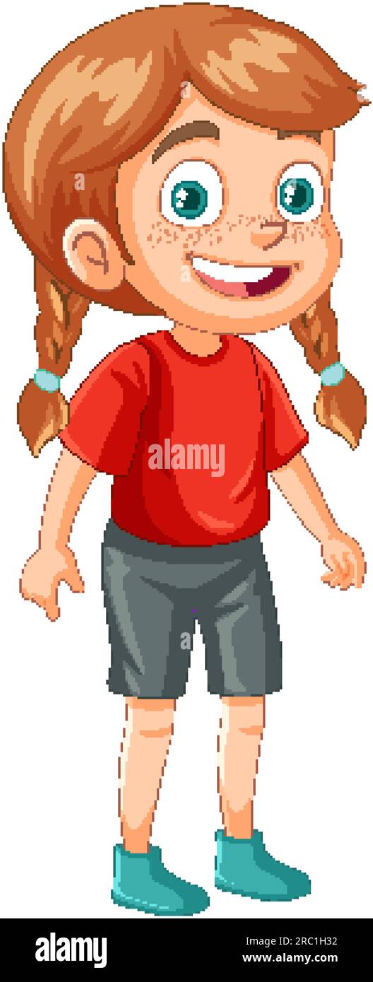 Cute girl with braid hair cartoon illustration Stock Vector Image & Art ...