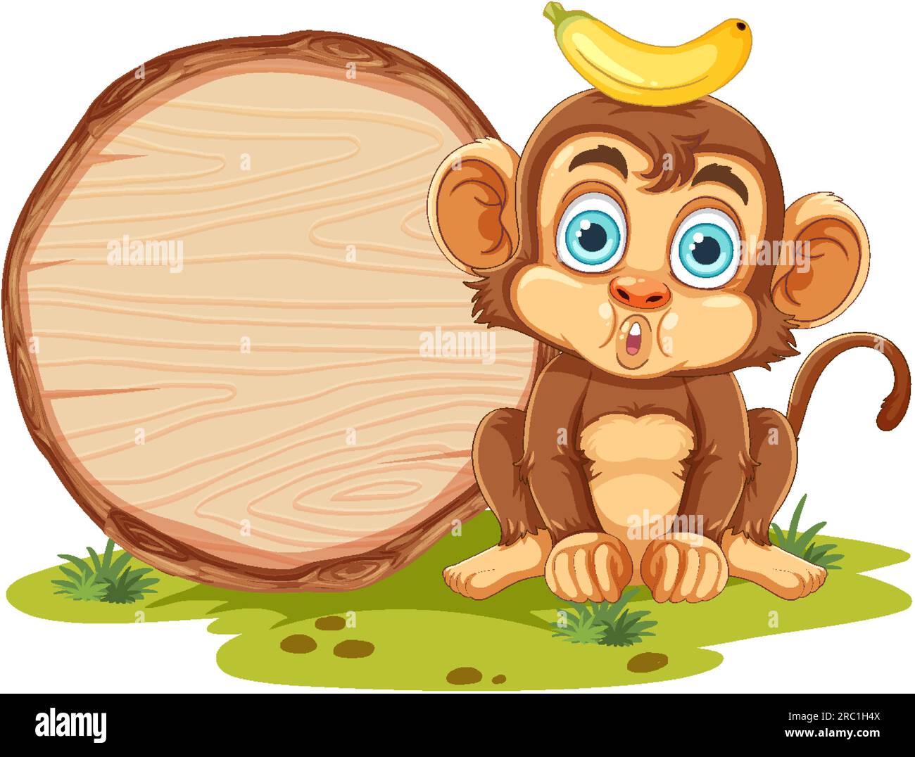 Cute Monkey with Empty Wooden Board illustration Stock Vector Image ...