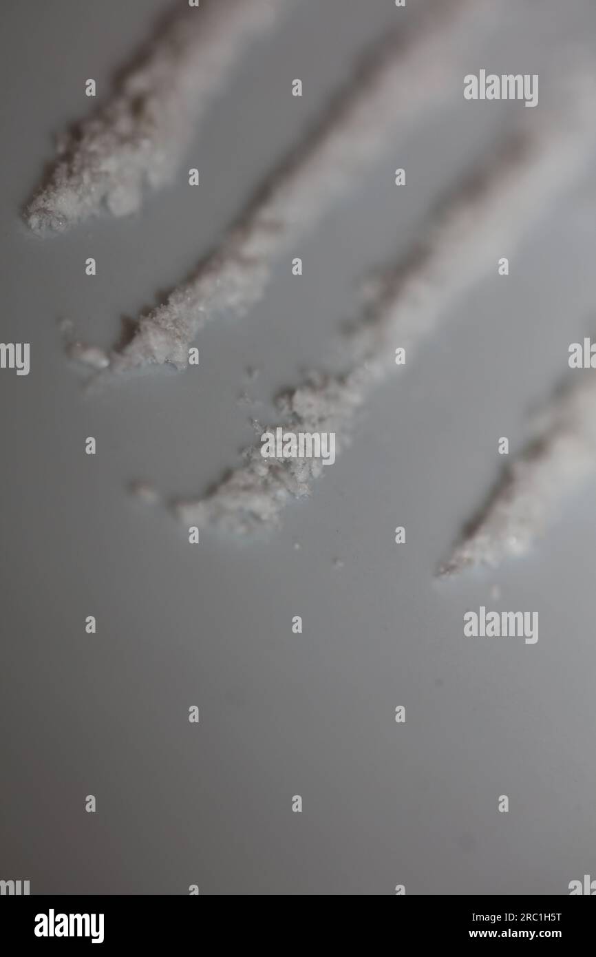 Cocaine lines on white plate close up dope background high quality big ...
