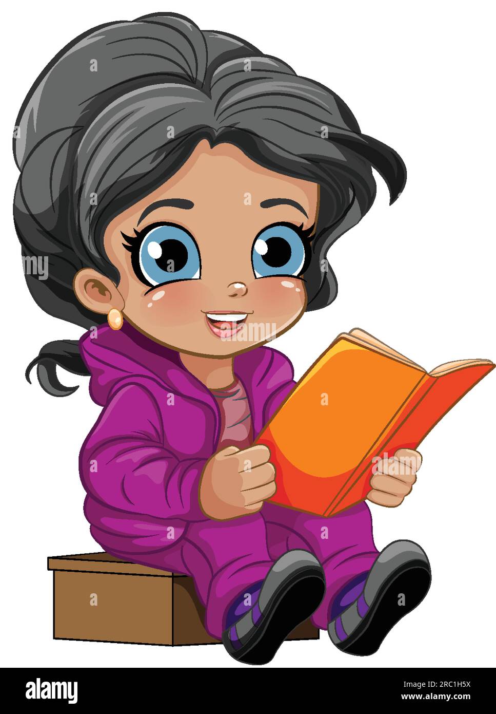 Cute Girl Reading Book Cartoon Character illustration Stock Vector ...