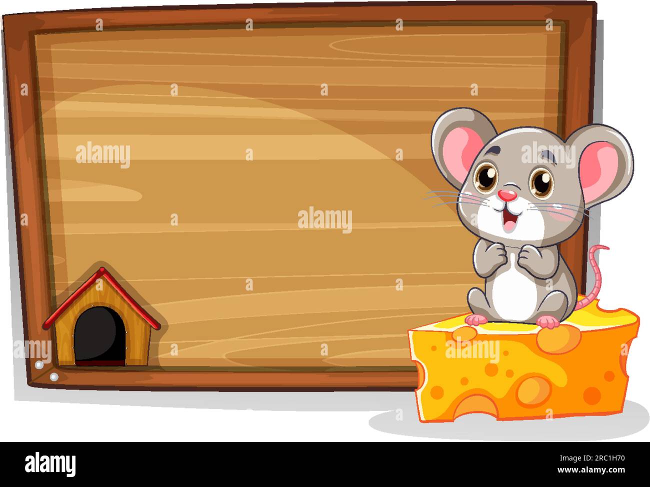 Cute rat sitting on cheese wooden board banner illustration Stock ...