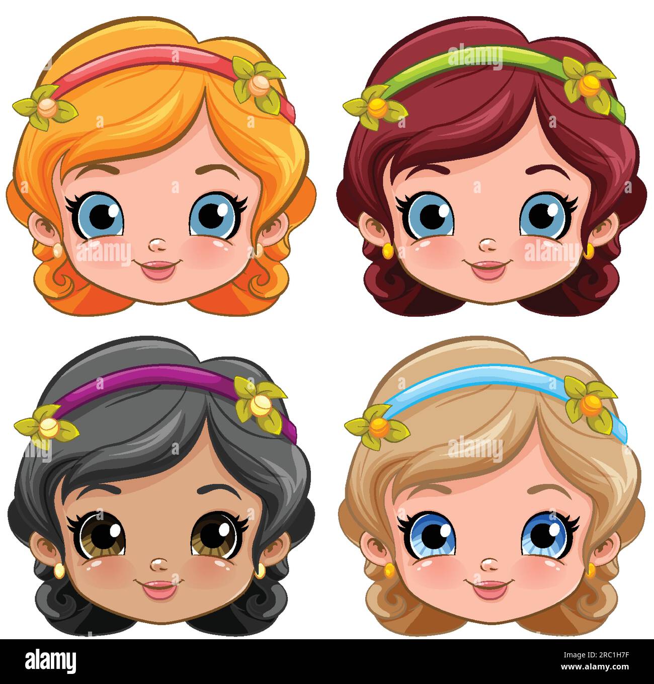 Beautiful woman face cartoon set illustration Stock Vector Image & Art ...
