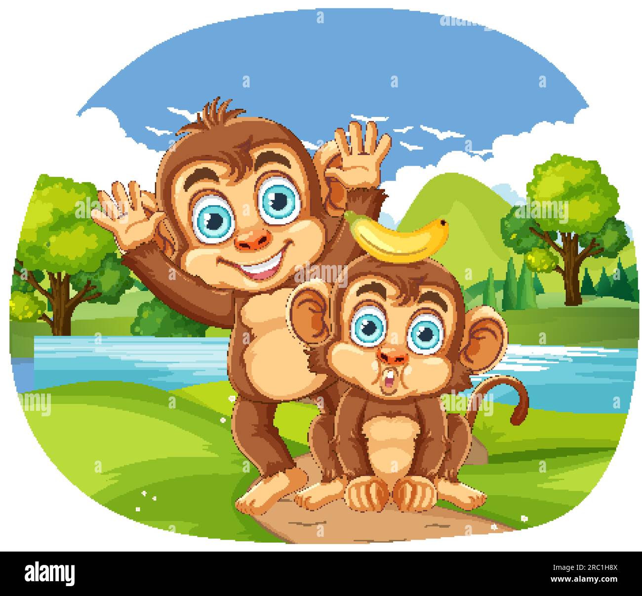 Two Funny Monkeys Cartoon Characters illustration Stock Vector Image ...
