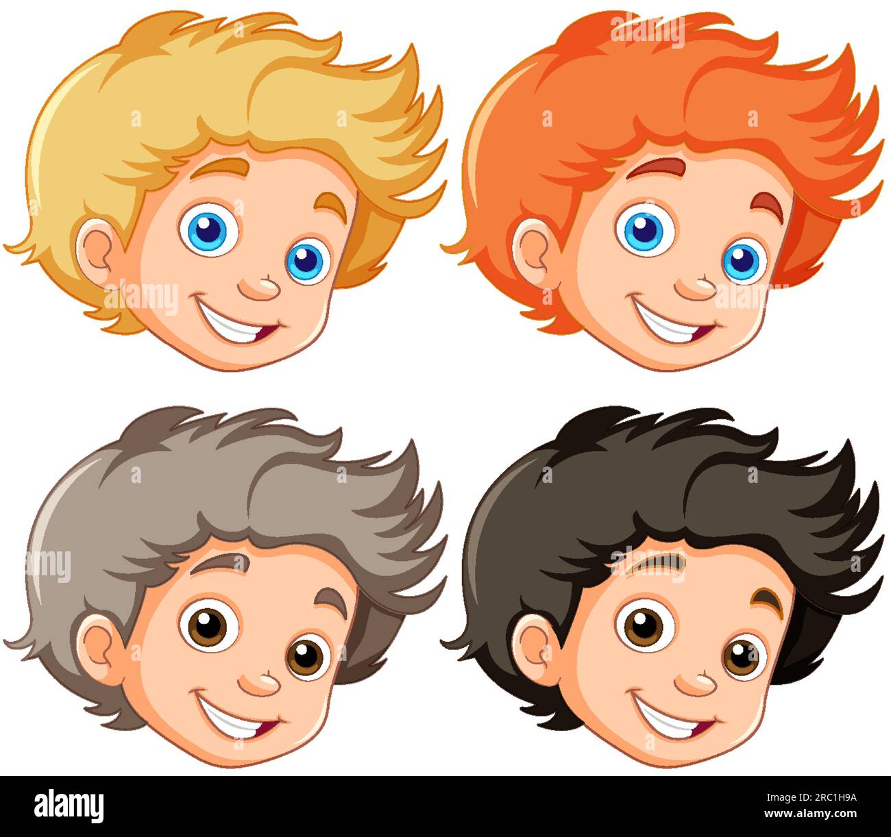 Collection of Different Boys Heads Cartoon Characters illustration ...