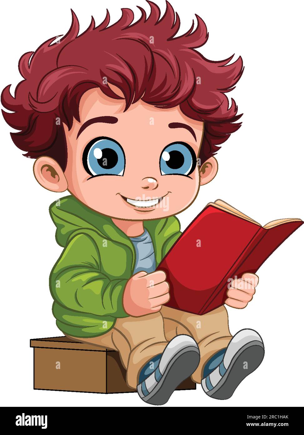 Cute Boy Reading Book Cartoon Character illustration Stock Vector Image ...
