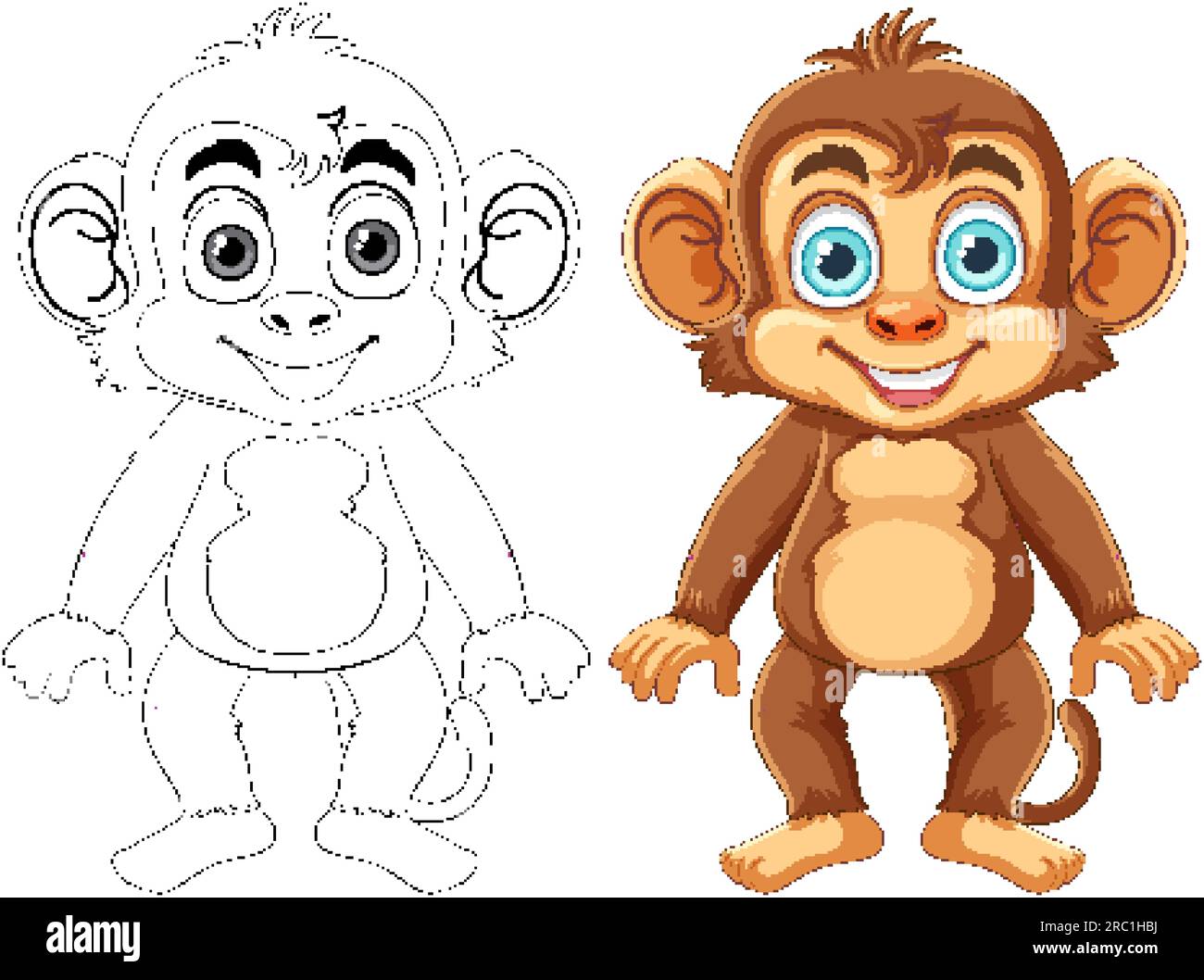 Monkey Cartoon Character Outline for Coloring illustration Stock Vector ...