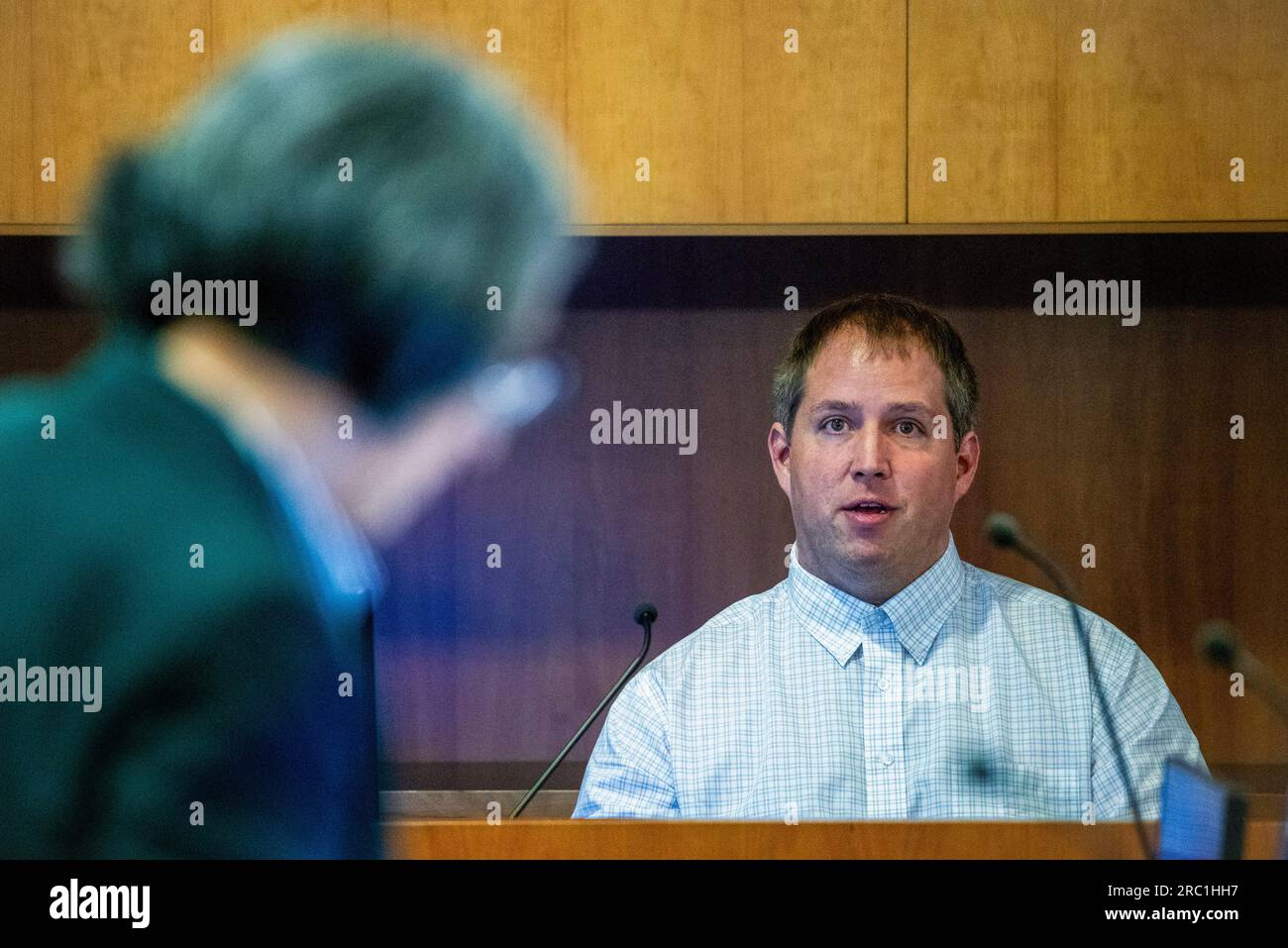 American Matthew Urey is seen in the witness box at the Whakaari White ...