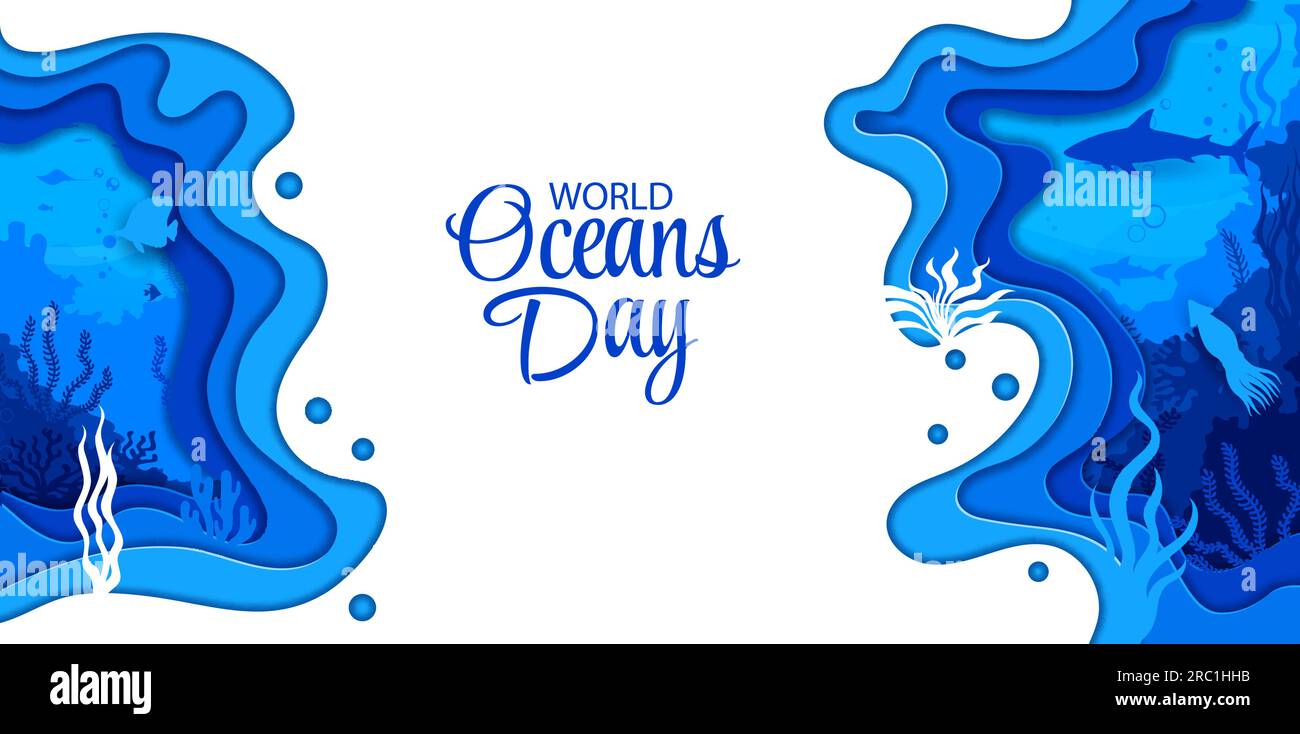 Sea underwater paper cut landscape with seaweeds and animal silhouettes ...