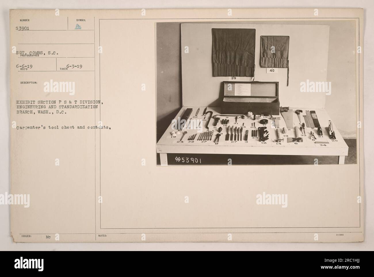 Photograph of a carpenter's tool chest and contents, taken in ...