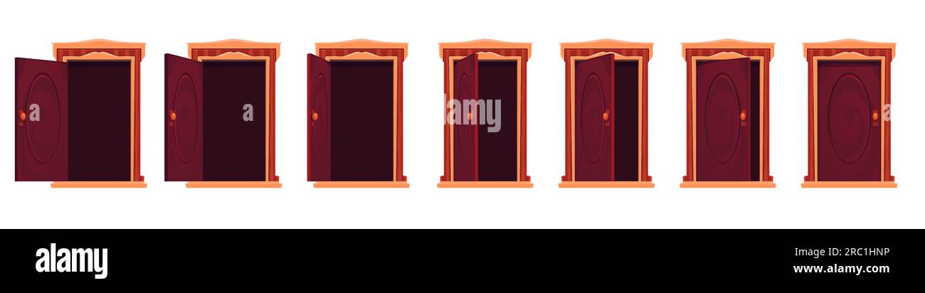 Cartoon open door motion, animation sprite sheet of vector house entrance. Frame sequences of ...