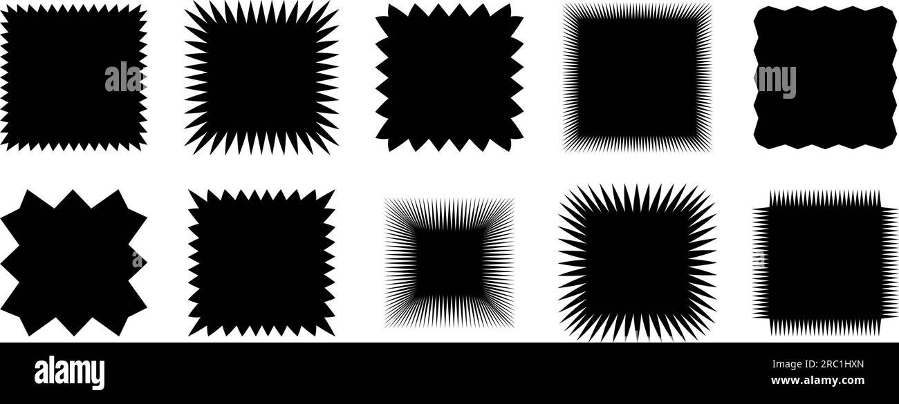 Zig zag edge square shape collection. Jagged patches set. Black graphic ...