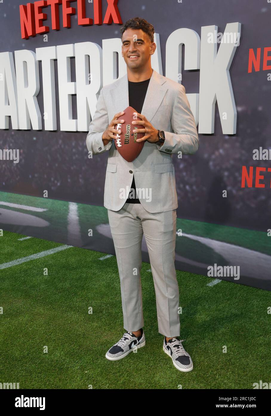 Los Angeles, Ca. 11th July, 2023. Marcus Mariota at the LA Premiere of ...