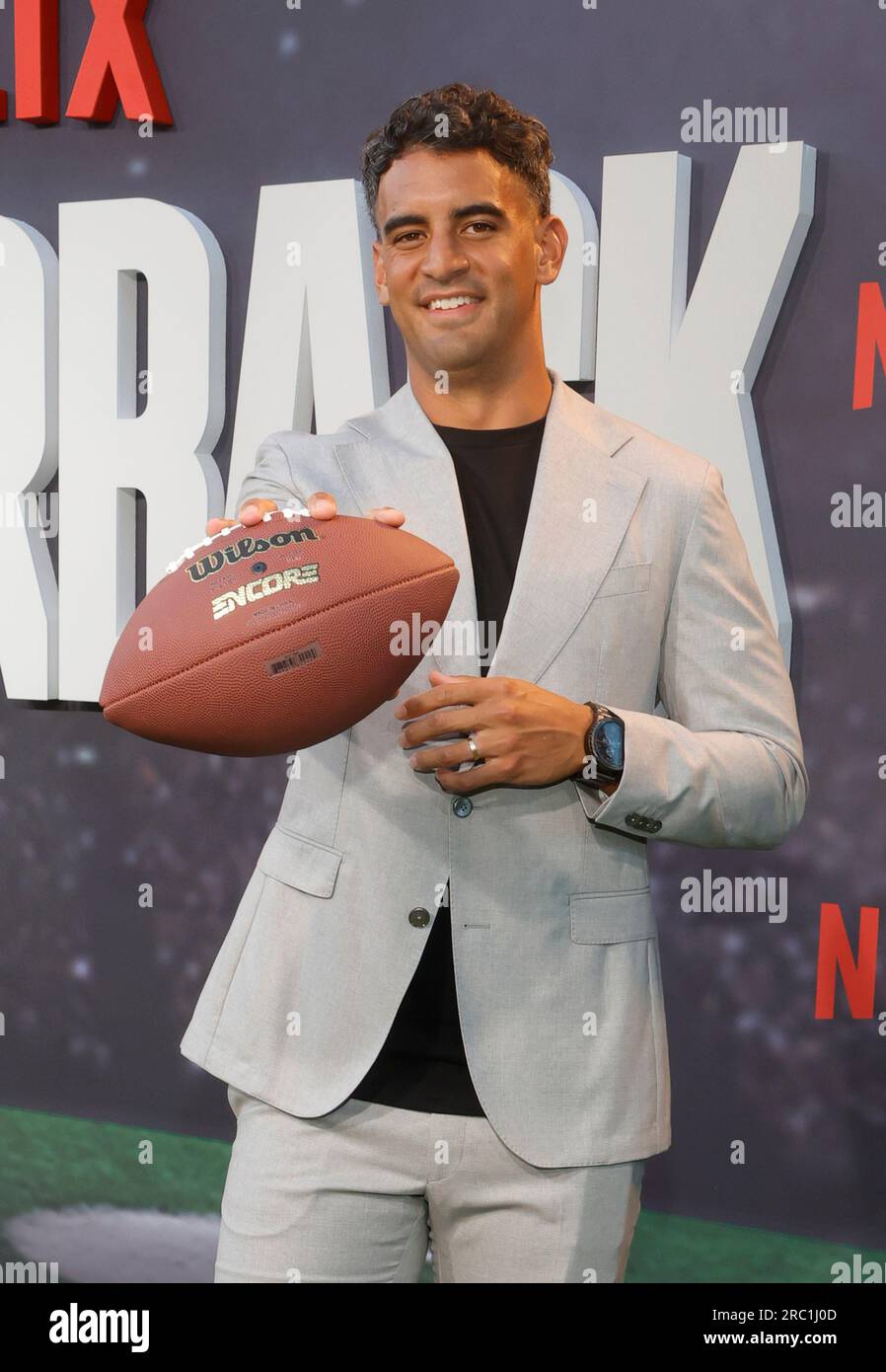Los Angeles, Ca. 11th July, 2023. Marcus Mariota at the LA Premiere of ...