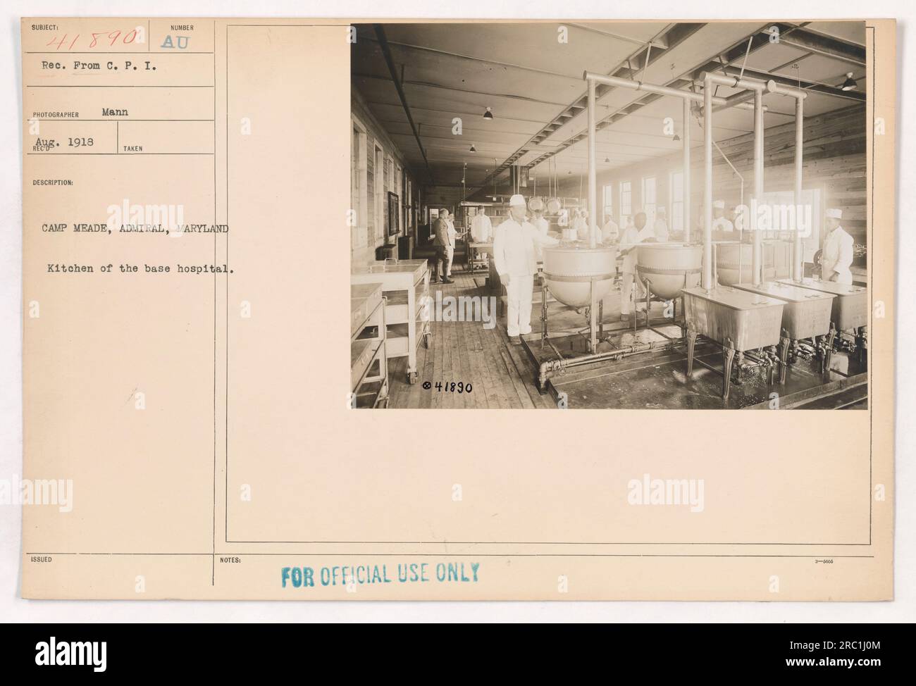 Image depicting the kitchen of the base hospital at Camp Meade, Admiral ...