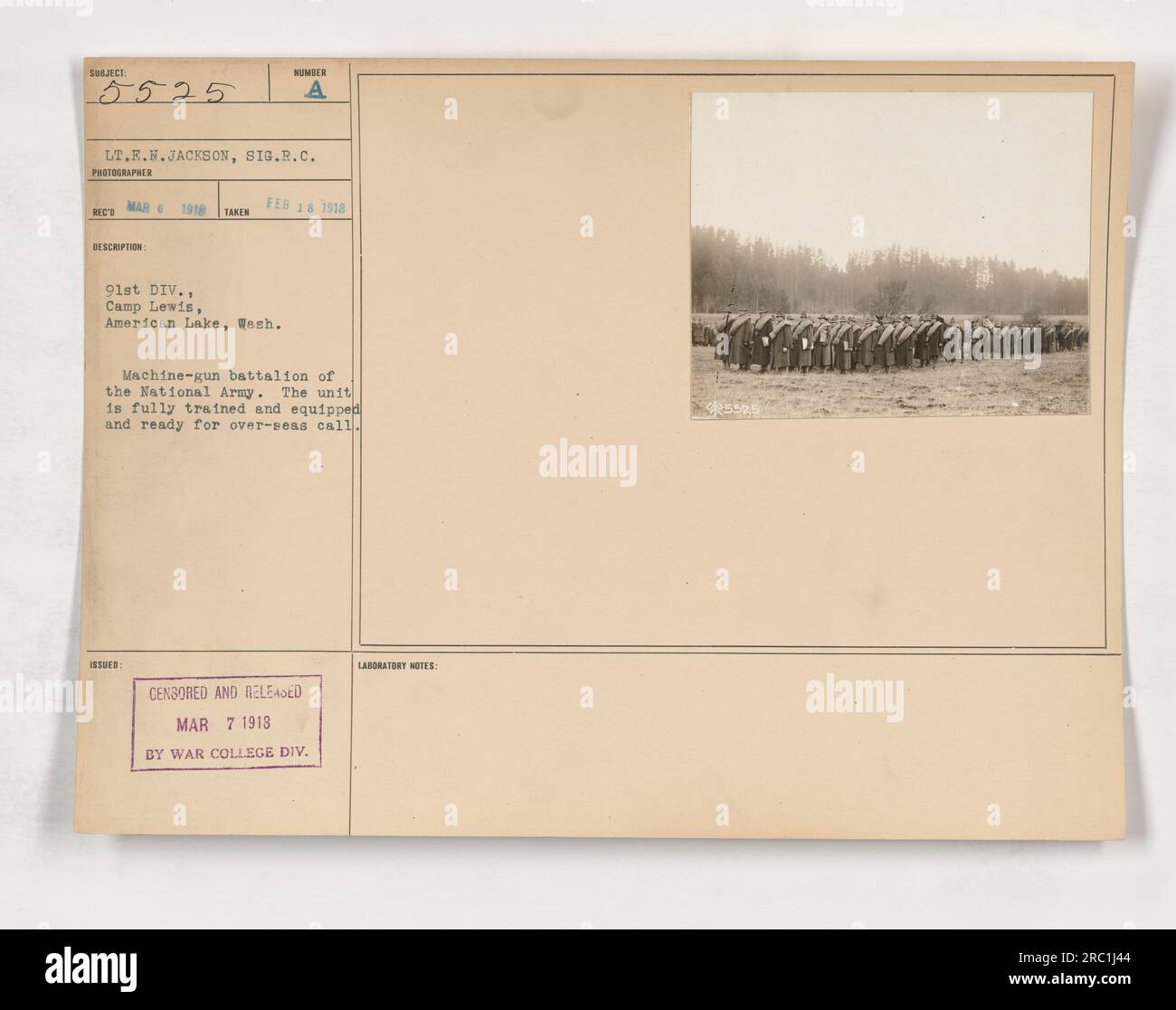 Image of Lieutenant R.N. Jackson, a photographer for the Signal Reserve ...