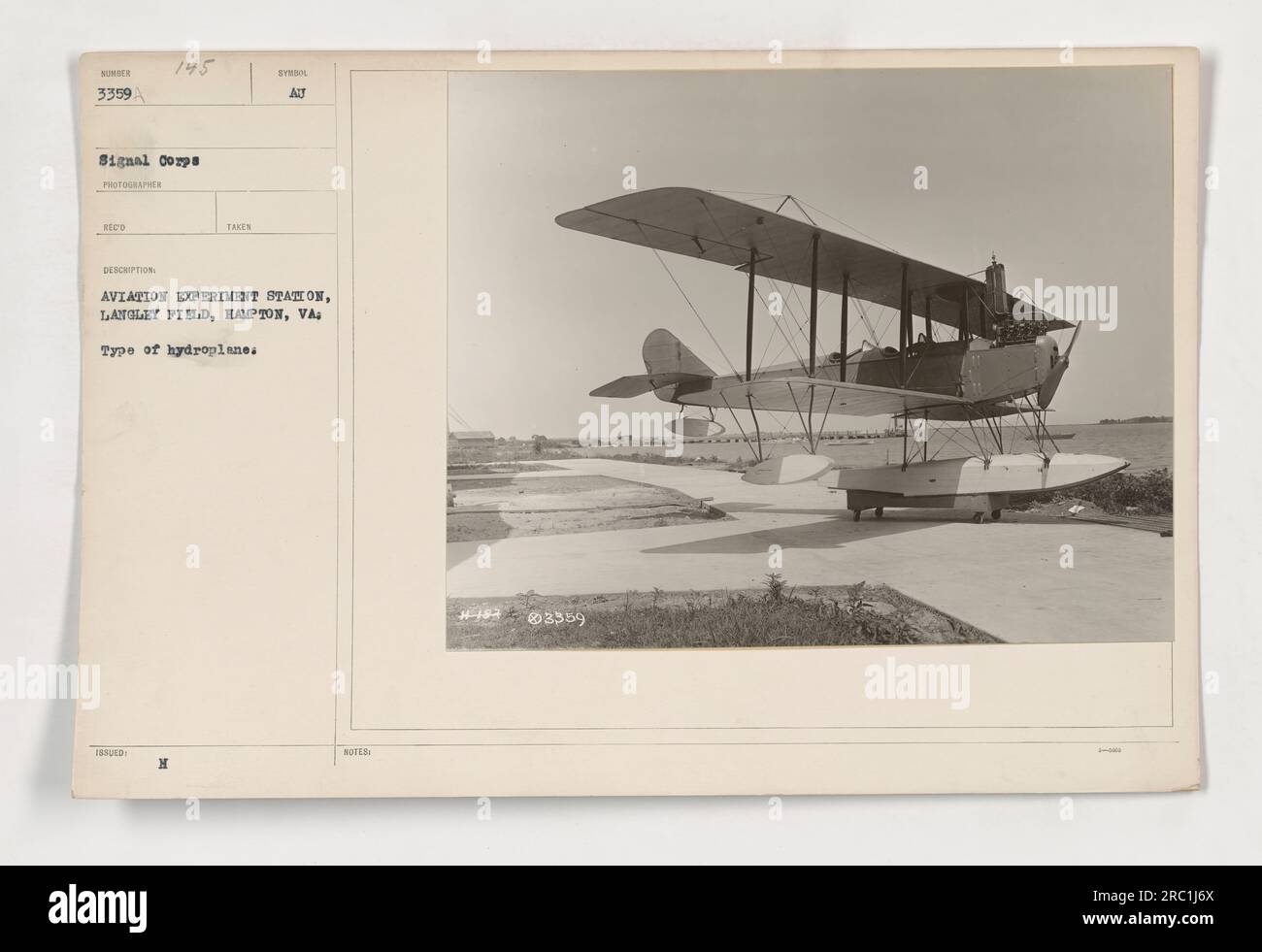 The photograph shows a Type 3359 hydroplane at the Aviation Experiment ...