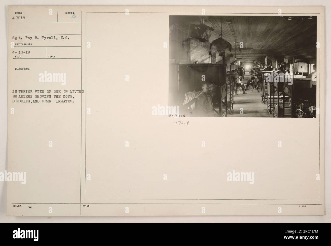 Interior view of living quarters in a military facility during World ...