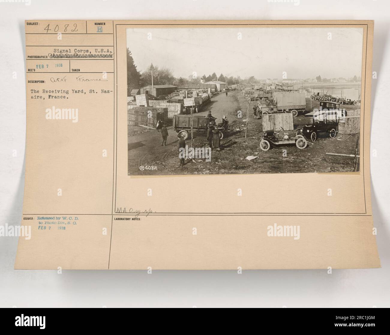 The photograph shows the Receiving Yard in St. Nazaire, France, during ...