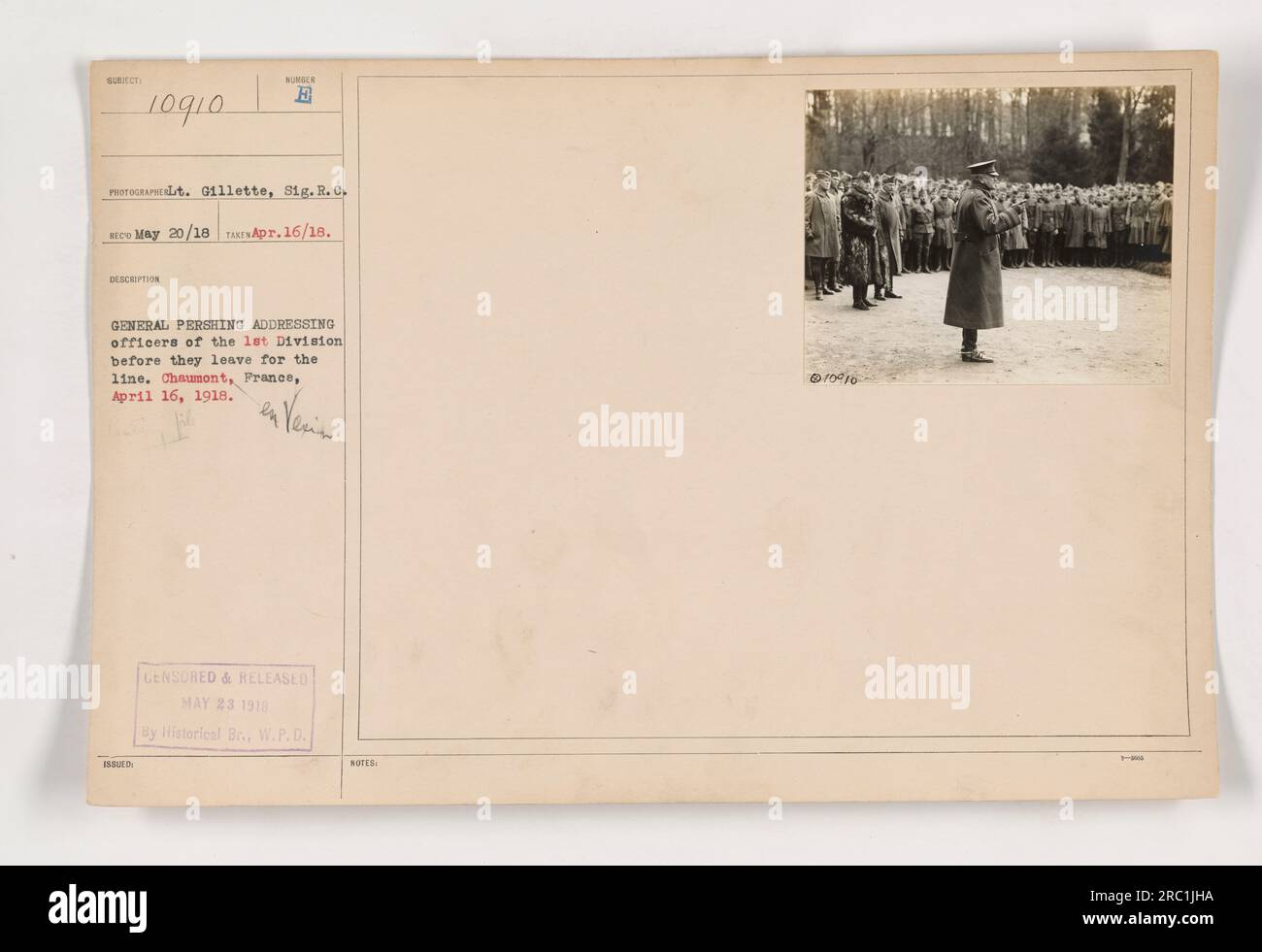 General Pershing addressing officers of the 1st Division in Chaumont ...