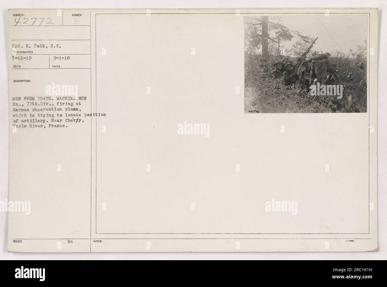 Soldier firing at German observation plane during World War I near ...