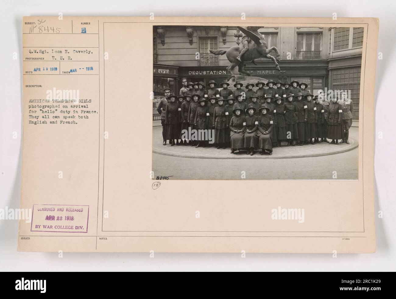 A group of American telephone girls arriving for duty in France during ...