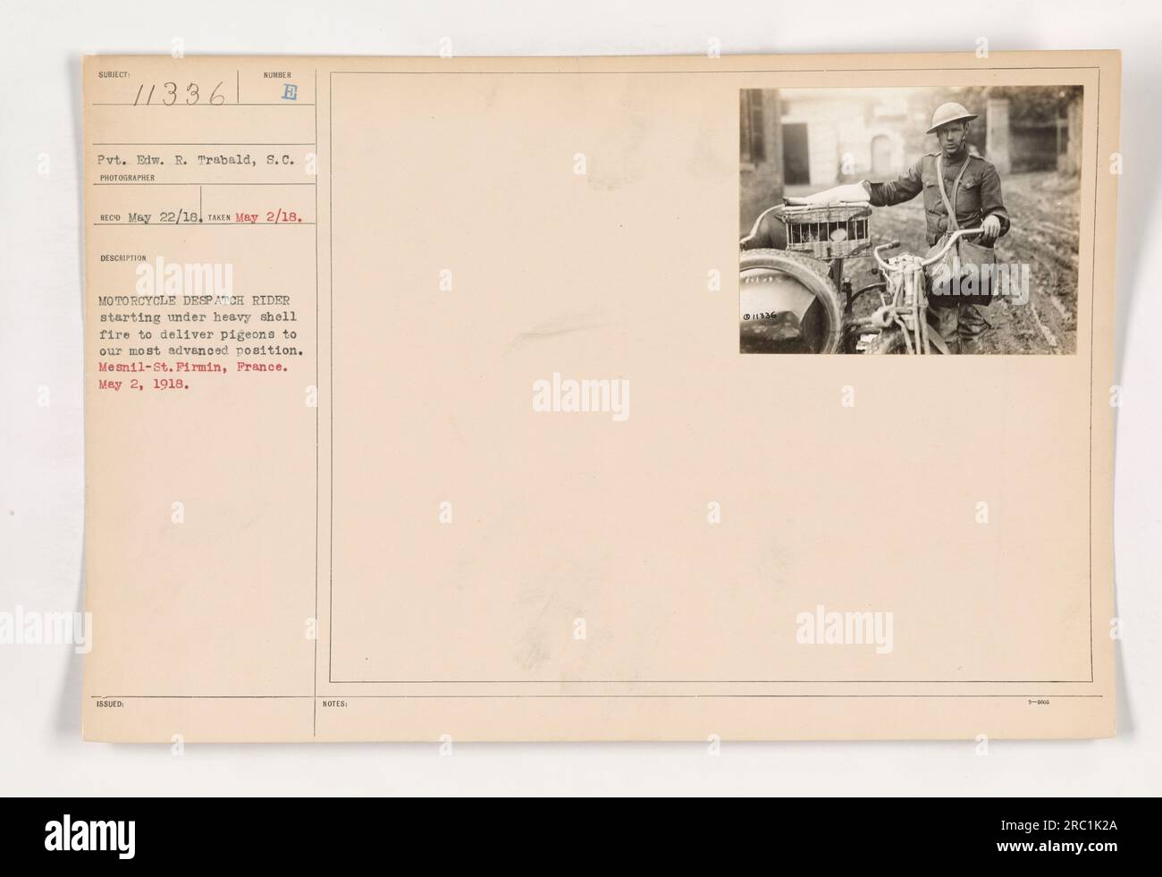 Private Edw. R. Trabald, a despatch rider from the Signal Corps, rides ...