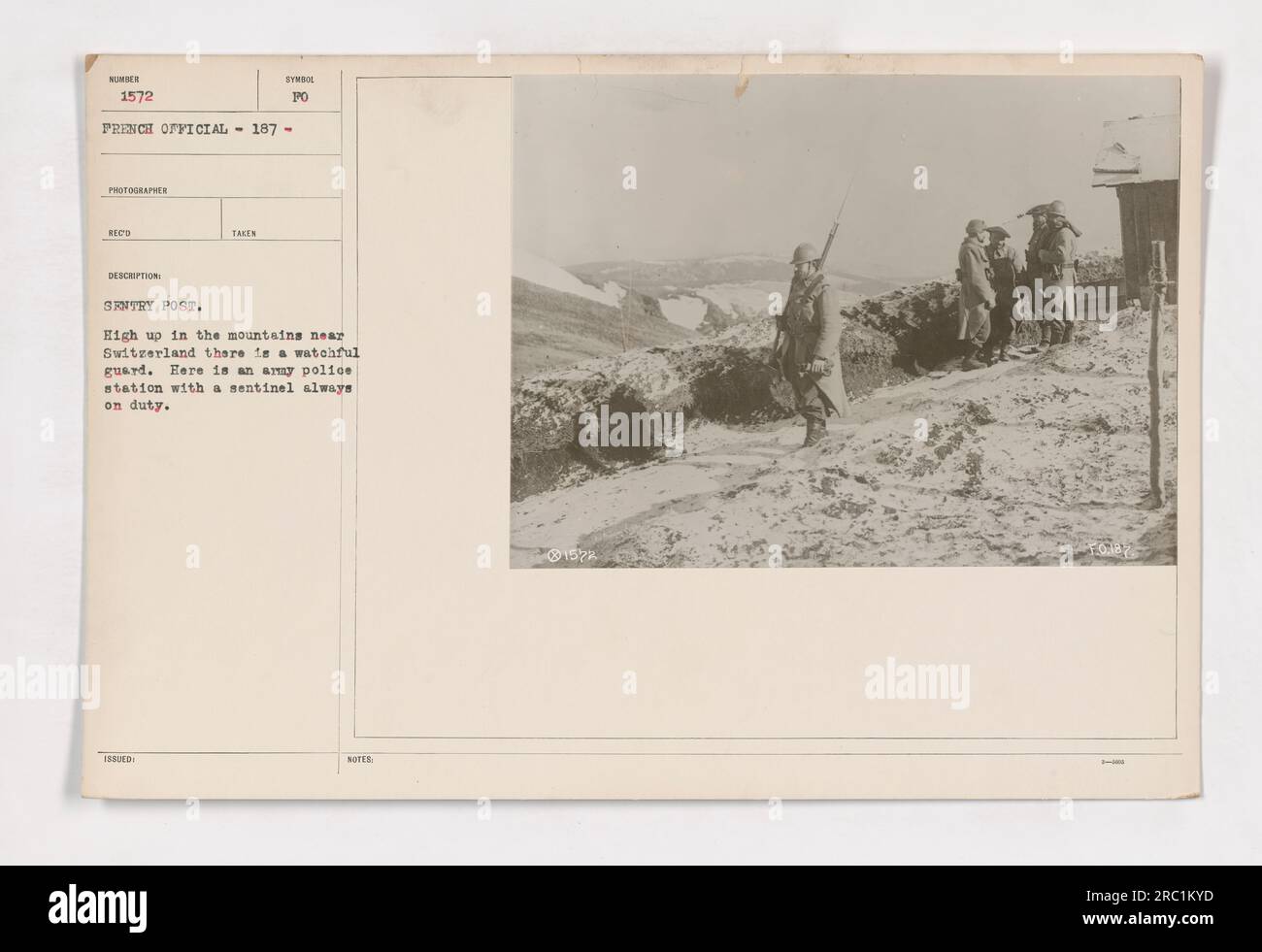 This photograph shows an army police station during World War I, with a ...