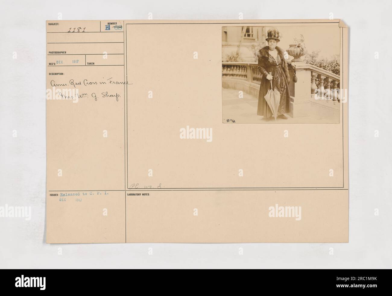 American Red Cross volunteer, Mrs. William Sharp, working in France ...