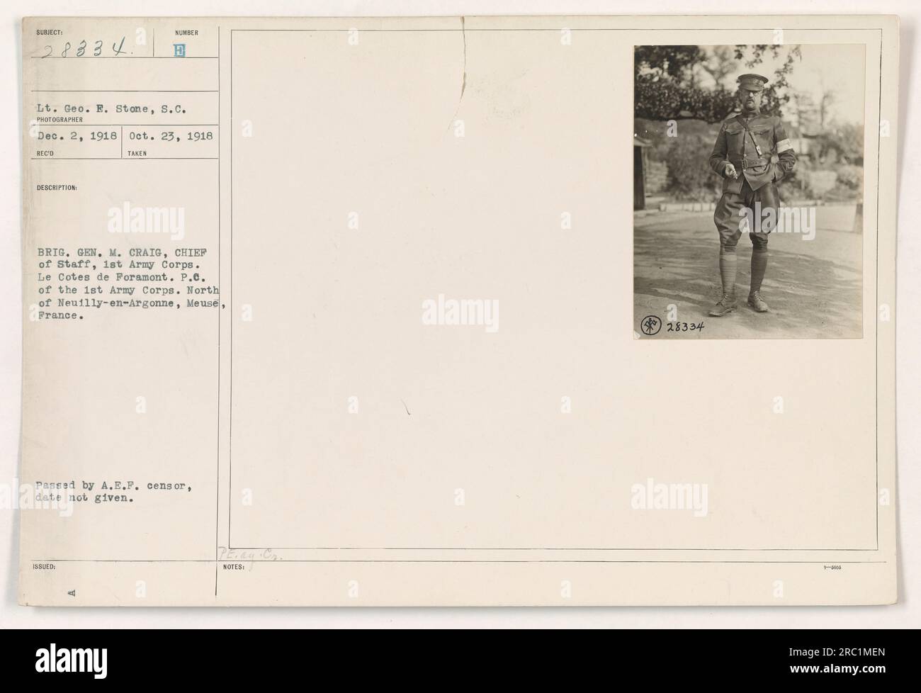 Brig. Gen. M. Craig, Chief of Staff, 1st Army Corps, is pictured at the ...