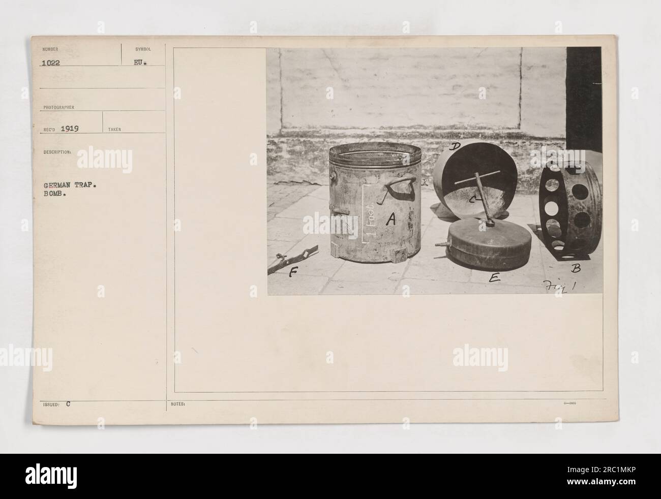 German trap bomb during World War One. The bomb has the number 1022 and ...