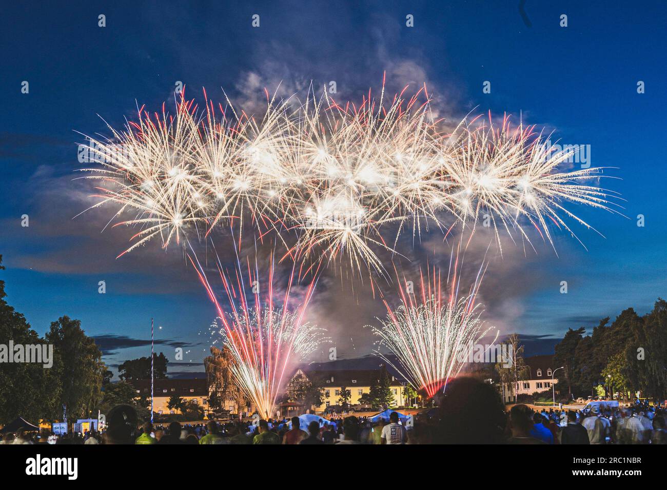 Grafenwoehr, Bayern, Germany. 4th July, 2023. Fireworks flew over the ...