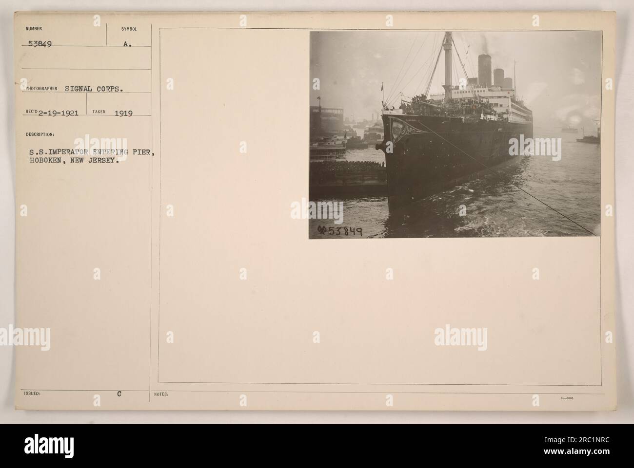 The S.S. Imperator is seen entering a pier in Hoboken, New Jersey in ...