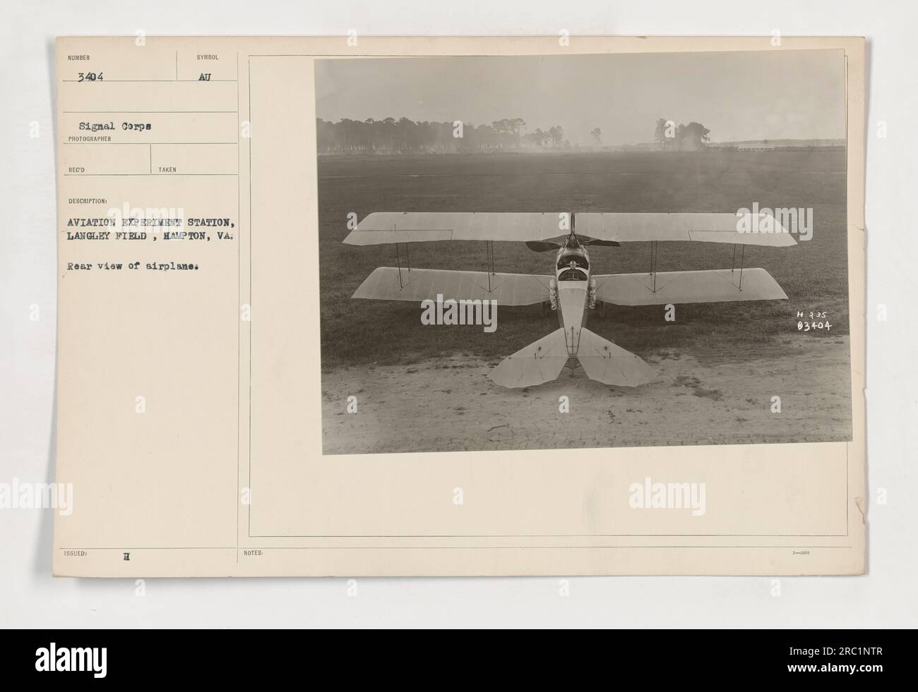 Rear view of an airplane at Aviation Experiment Station, Langley field ...