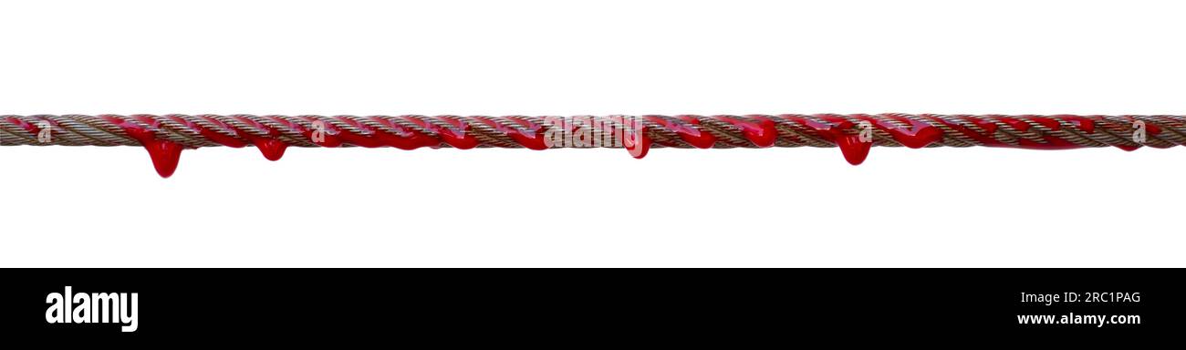 The steel wire rope was stained with blood isolated on white background ...