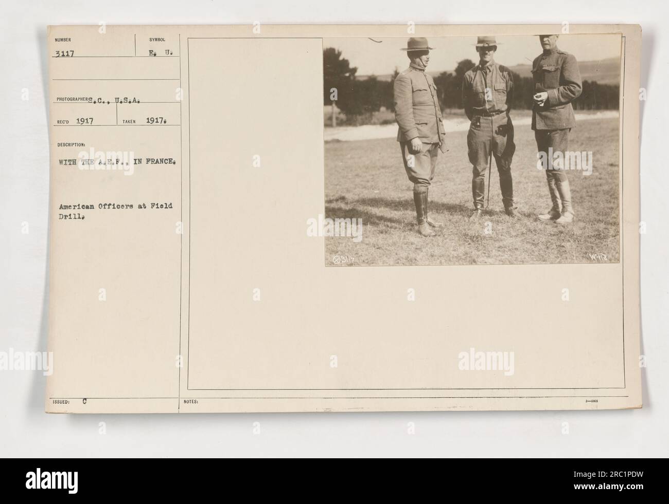 American officers participating in a field drill during World War I in France. This photograph ...