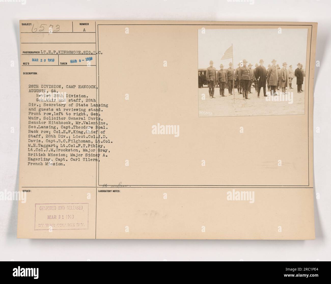 28th Division, Camp Hancock, Georgia Divisional Review - March 9, 1918 ...