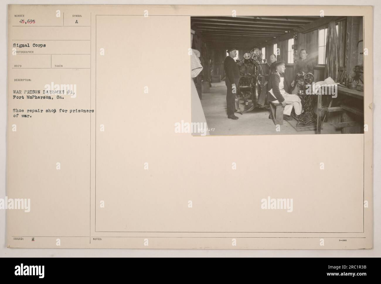 Shoe repair shop for prisoners of war at War Prison Barracks #1, Fort ...