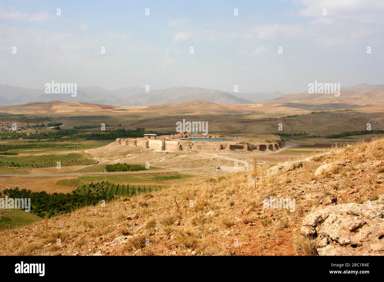 Takht-e Soleyman World Heritage Site in the hilly landscape near Takab ...