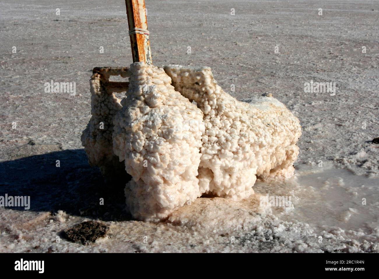 Salt residues on the platform of a signpost at Lake Orumiyeh near ...