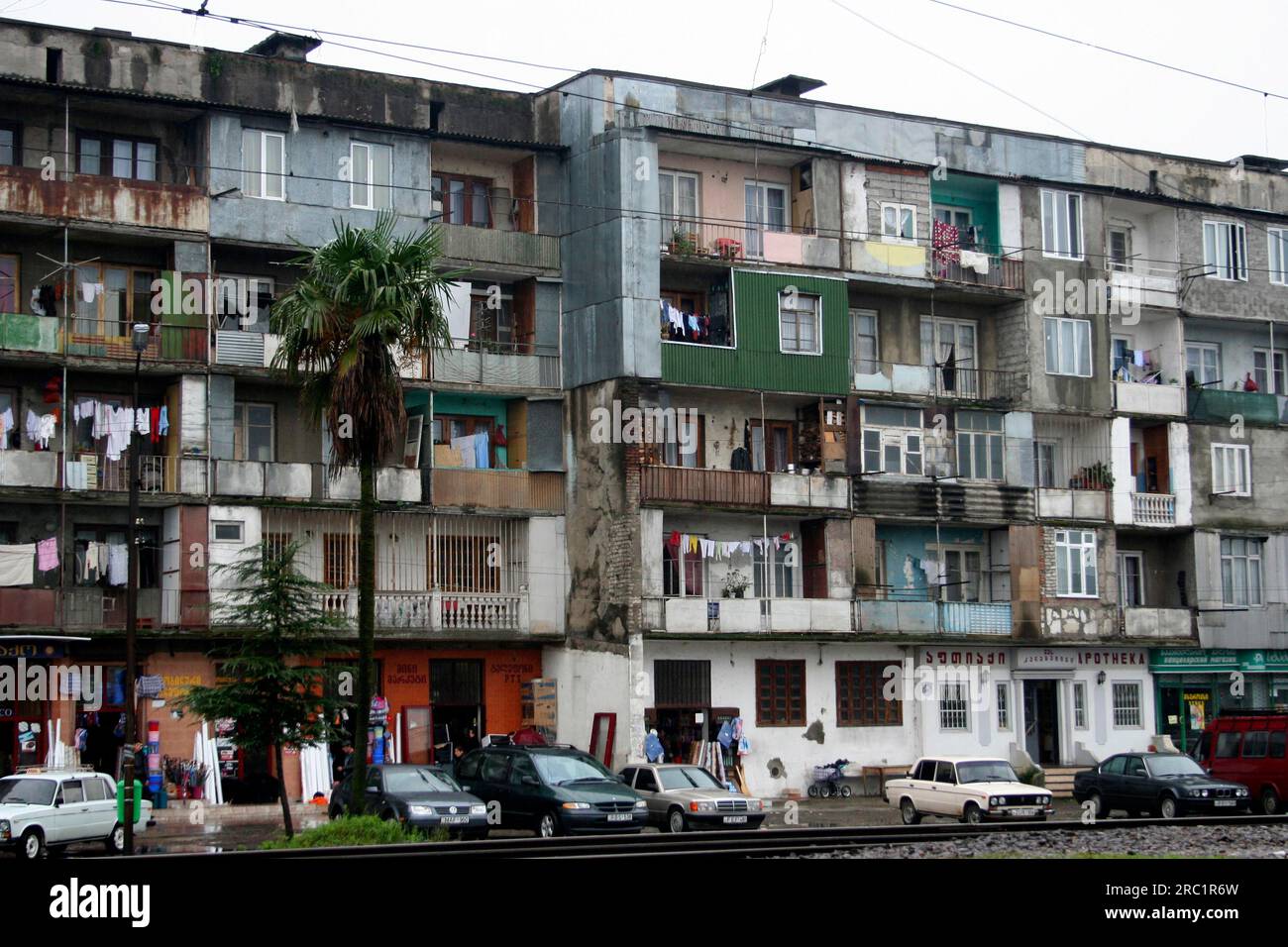 Run-down apartment block near the harbour, Batumi, Georgia Stock Photo ...