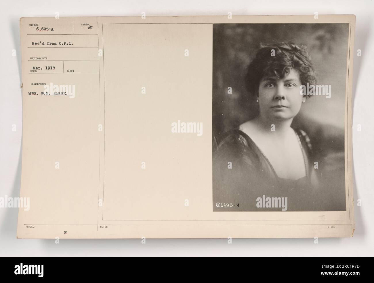 Image of Mrs. F.H. Albee, taken in March 1918. Mrs. Albee was involved ...