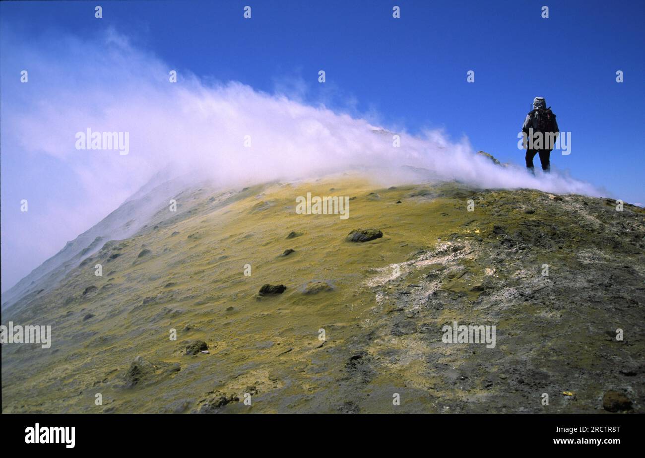 Crater rim, sulphur vapours on Vesuvius Stock Photo - Alamy