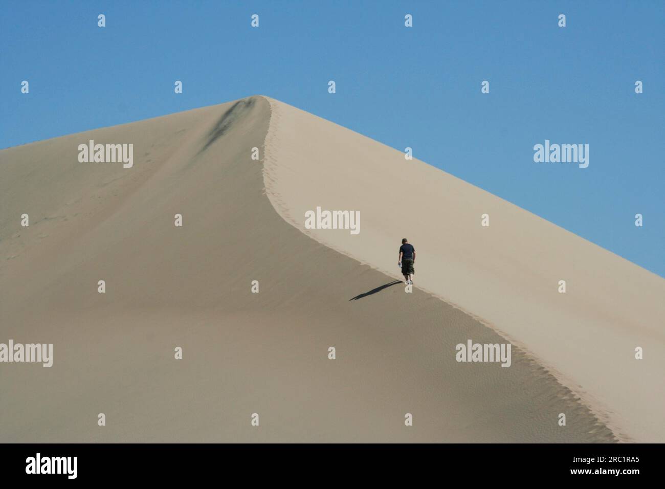 Lone hiker in the sand dunes of Death Valley National Park, California ...