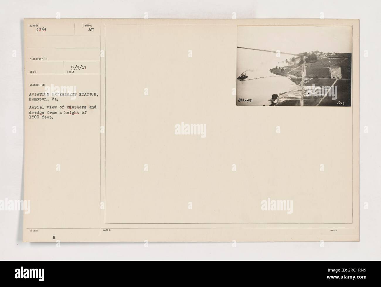 Aerial view taken on September 3, 1917, at the Aviation Experiment ...