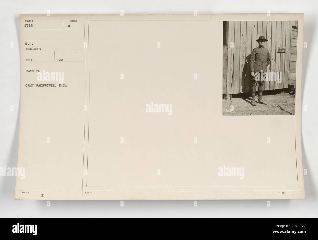 Soldiers at Camp Wadsworth pose for a photograph during World War I ...