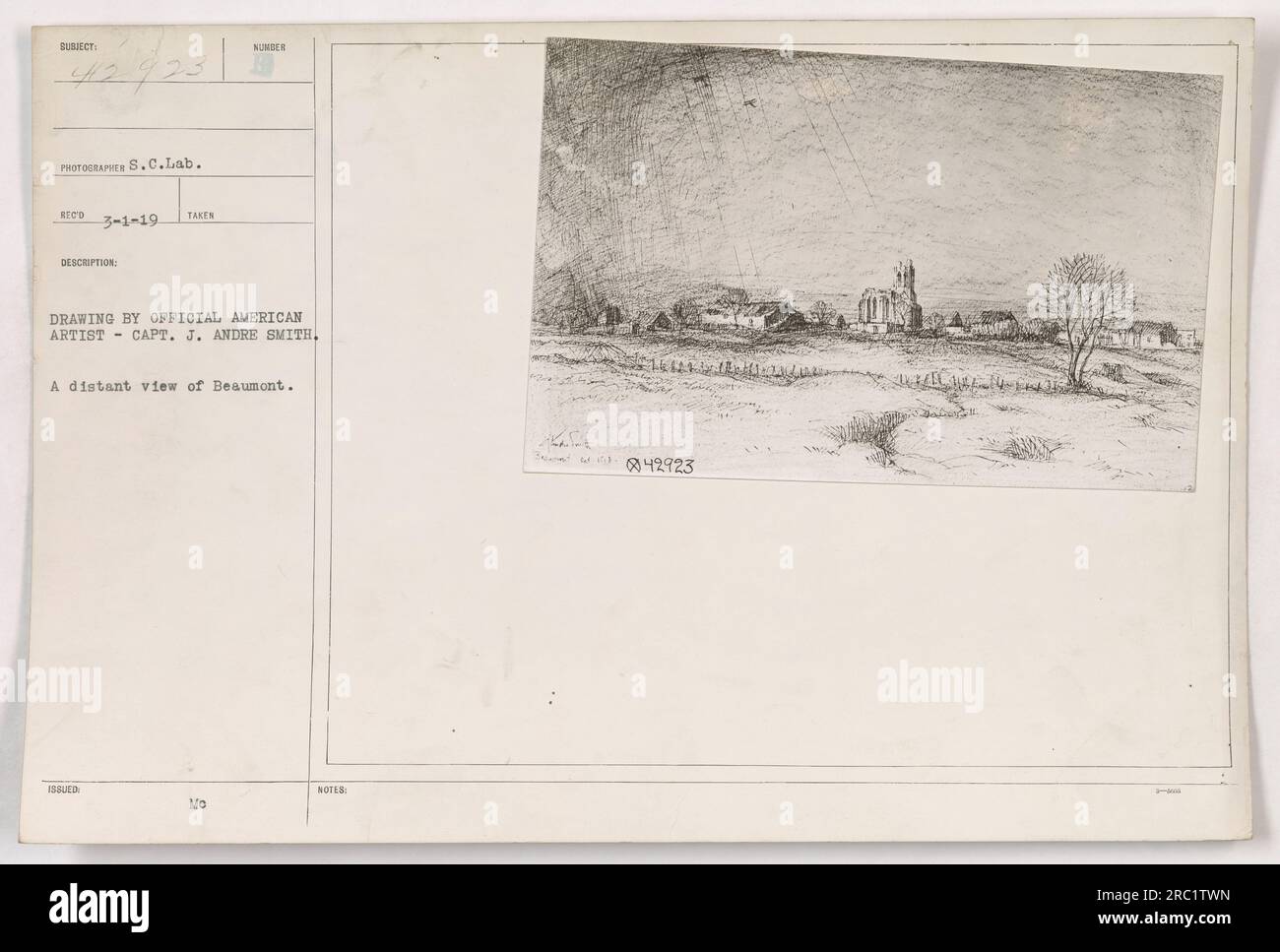 A distant view of Beaumont, captured in a drawing by official American ...