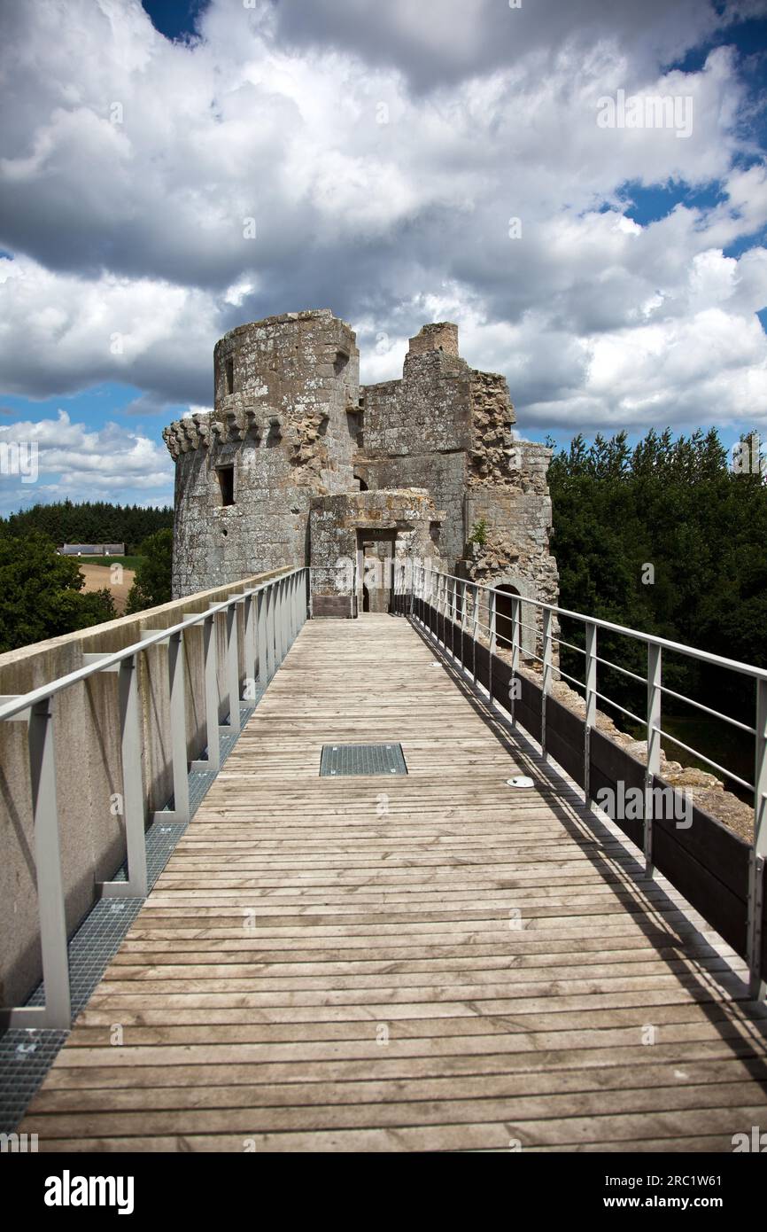 View of a ruined castle tower from the castle wall Stock Photo - Alamy